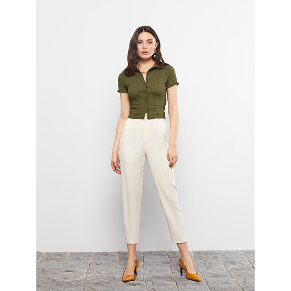 Busem Gömlek Yaka Düz Kısa Kollu Crop Kadın Bluz