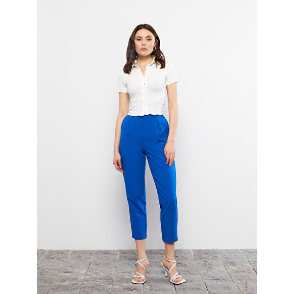 Busem Gömlek Yaka Düz Kısa Kollu Crop Kadın Bluz