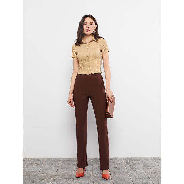 Busem Gömlek Yaka Düz Kısa Kollu Crop Kadın Bluz