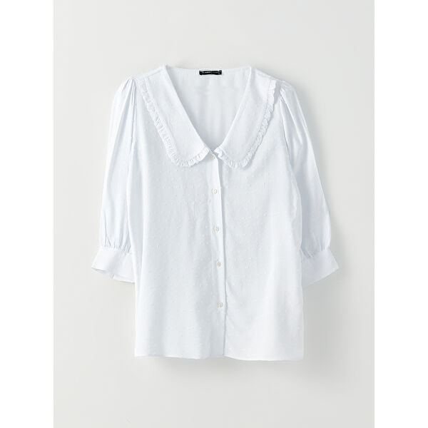 Bebe Yaka Kendinden Desenli Viskon Kadın Gömlek