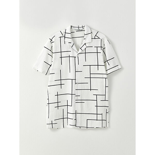 Rahat Kalıp Kısa Kollu Desenli Erkek Gömlek