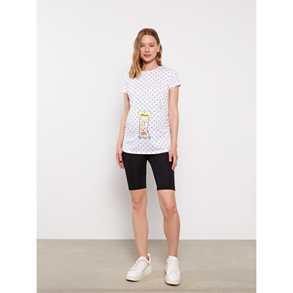 Bisiklet Yaka Puantiyeli Kısa Kollu Hamile Tişört