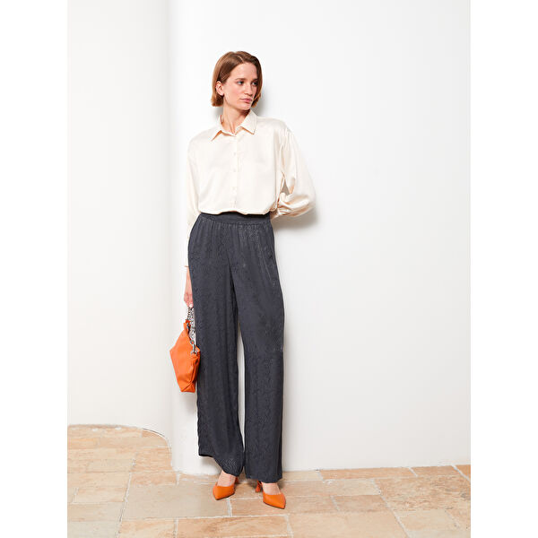 MODEST Beli Lastikli Rahat Kalıp Desenli Viskon Kadın Pantolon