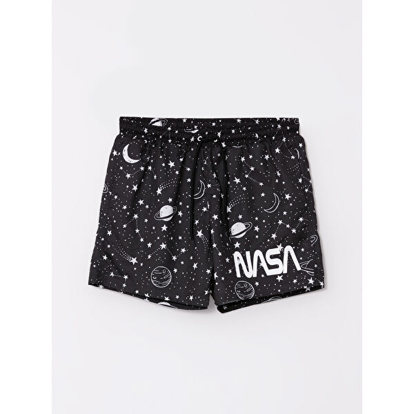 Kısa Boy Nasa Baskılı Erkek Deniz Şortu