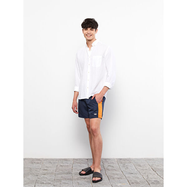 Kısa Boy Renk Bloklu Erkek Deniz Şortu