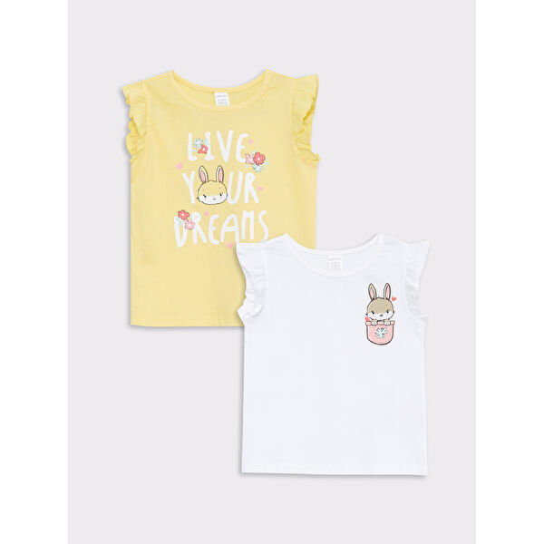 Bisiklet Yaka Baskılı Pamuklu Kız Bebek Atlet 2'li