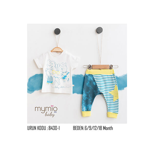 Mymio Bisiklet Yaka Baskılı Erkek Bebek 2'li Takım