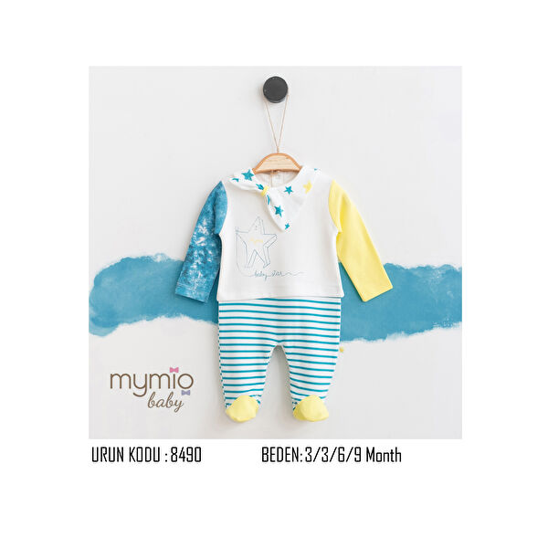 Mymio Bisiklet Yaka Baskılı Erkek Bebek Tulum