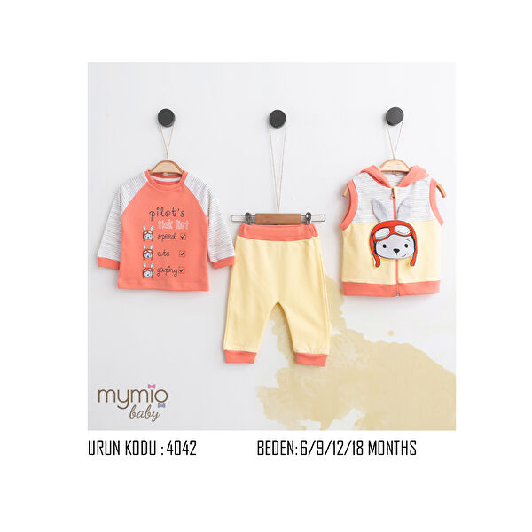 Mymio Bisiklet Yaka Baskılı Erkek Bebek 3'lü Takım