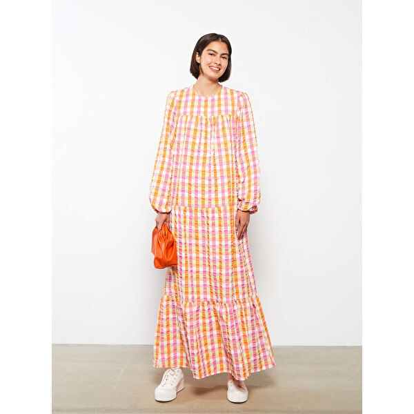 MODEST Bisiklet Yaka Ekose Uzun Kollu Kadın Elbise