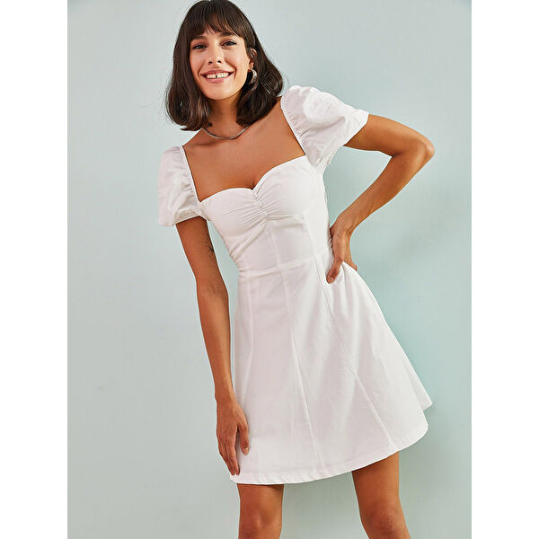 Shade Kare Yaka Kısa Kollu Düğme Detaylı Kadın Elbise Shade Kare Yaka Kısa Kollu Düğme Detaylı Kadın Elbise