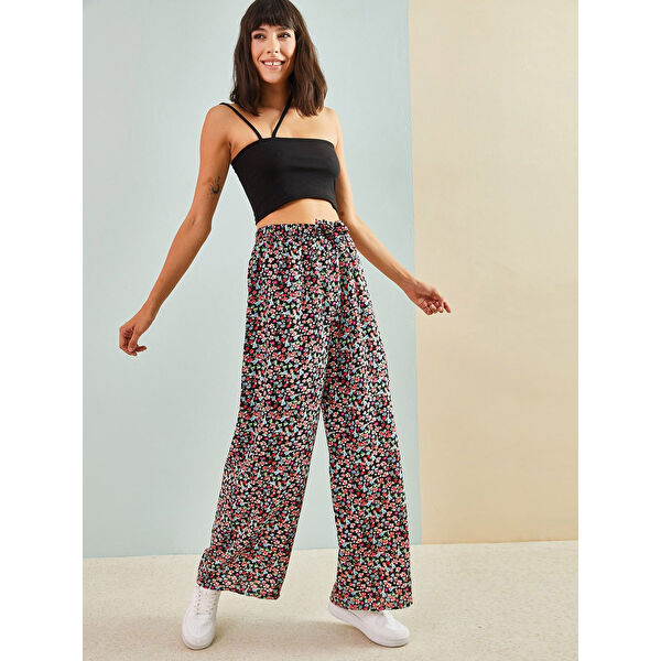 Shade Beli Kuşaklı Çiçekli Geniş Paça Viskon Kadın Pantolon Shade Beli Kuşaklı Çiçekli Geniş Paça Viskon Kadın Pantolon