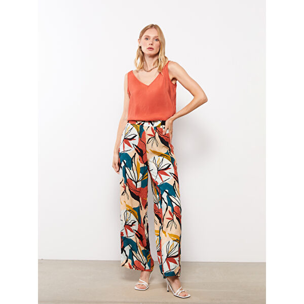 Beli Lastikli Desenli Kadın Pantolon