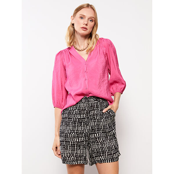 Beli Lastikli Desenli Viskon Kadın Şort