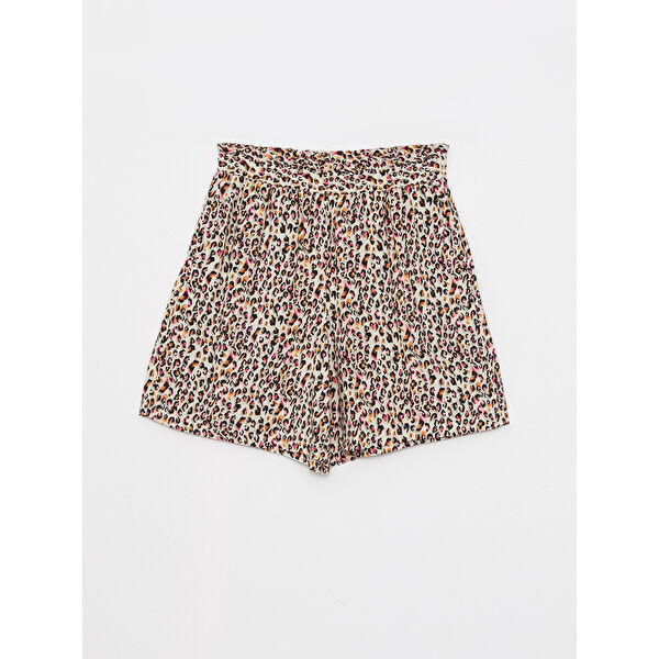 Beli Lastikli Desenli Viskon Kadın Şort