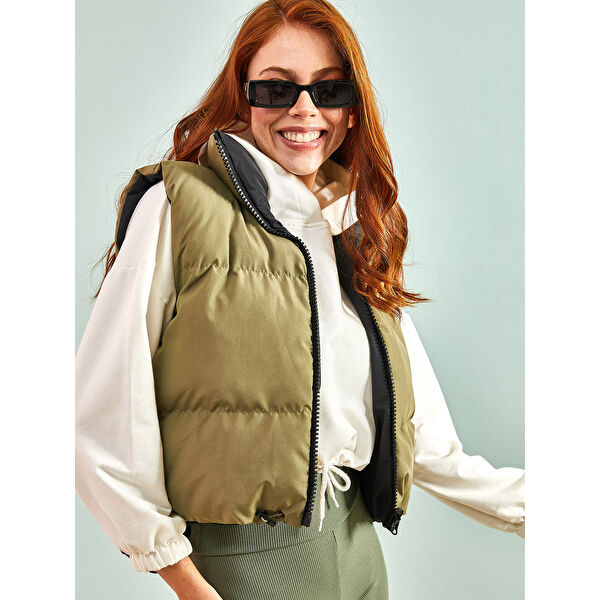 Shade Dik Yaka Düz Çift Taraflı Kadın Şişme Yelek