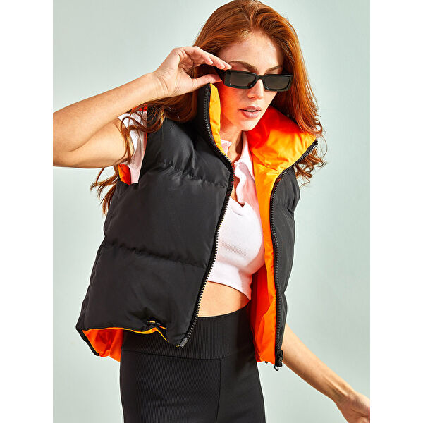 Shade Dik Yaka Düz Çift Taraflı Kadın Şişme Yelek