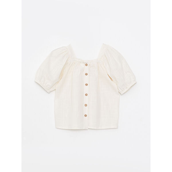 Kare Yaka Kısa Kollu Desenli Pamuklu Kız Bebek Bluz