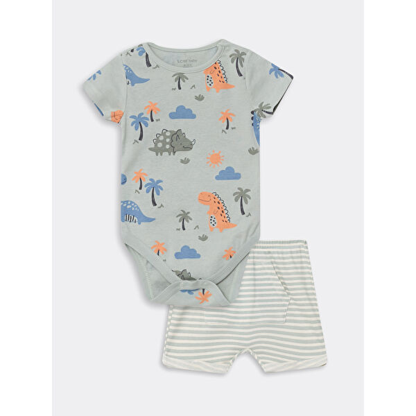 Bisiklet Yaka Kısa Kollu Baskılı Erkek Bebek Çıtçıtlı Body ve Şort 2'li Takım Bisiklet Yaka Kısa Kollu Baskılı Erkek Bebek Çıtçıtlı Body ve Şort 2'li Takım