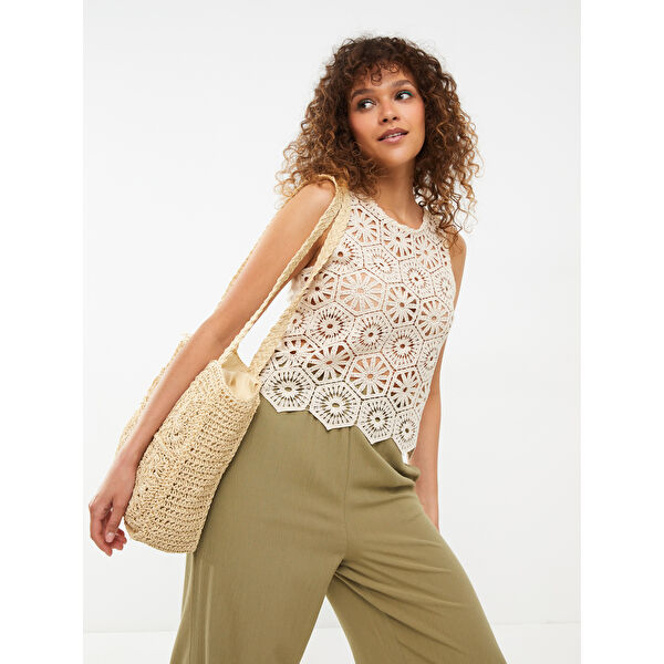 LCW CASUAL Bisiklet Yaka Nakışlı Kolsuz Kadın Bluz