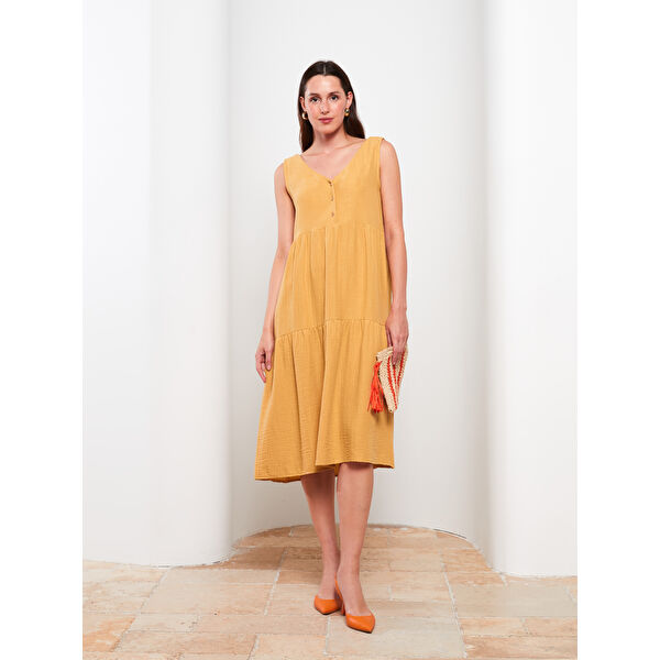 LCW CLASSIC V Yaka Düz Kolsuz Kadın Elbise