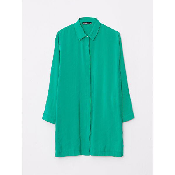 LCW CLASSIC Gömlek Yaka Düz Uzun Kollu Tencel Kadın Tunik