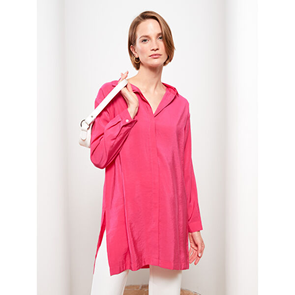 LCW CLASSIC Gömlek Yaka Düz Uzun Kollu Tencel Kadın Tunik