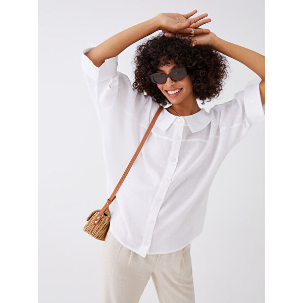 NATUVERA Bebe Yaka Düz Keten Kadın Gömlek