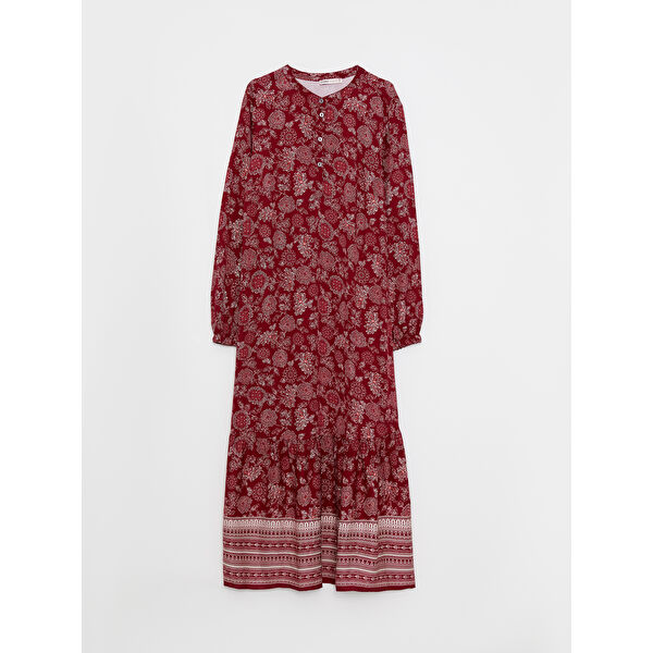 LCW GRACE Bisiklet Yaka Desenli Uzun Kollu A Kesim Gabardin Kadın Elbise