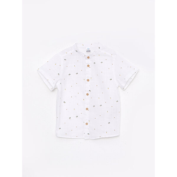 Hakim Yaka Kısa Kollu Desenli Poplin Erkek Bebek Gömlek