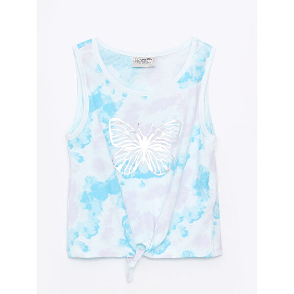 Bisiklet Yaka Baskılı Pamuklu Kız Çocuk Atlet