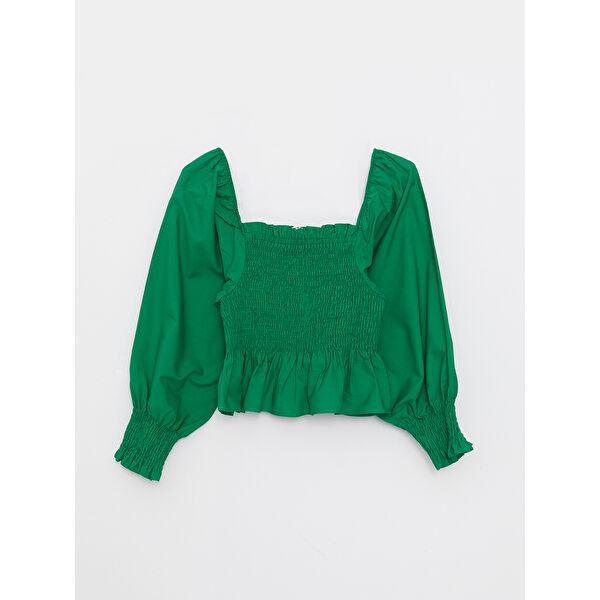 XSIDE Kare Yaka Düz Uzun Poplin Kollu Kadın Bluz