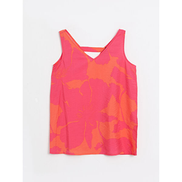 V Yaka Desenli Kolsuz Kadın Bluz