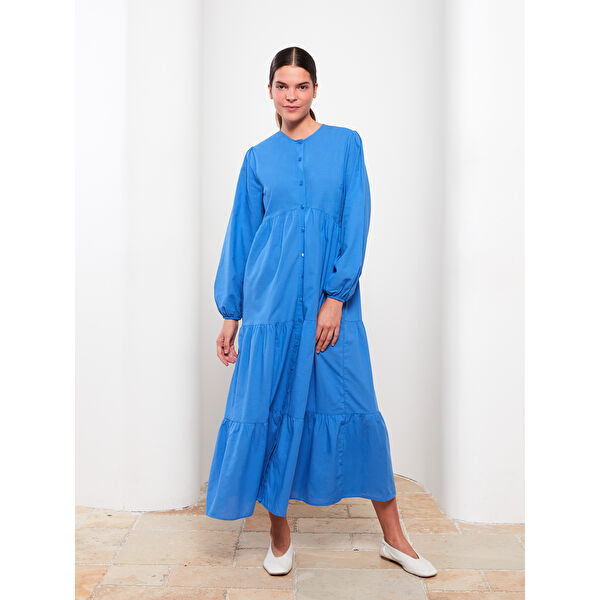 Bisiklet Yaka Düz Uzun Kollu Poplin Kadın Elbise Bisiklet Yaka Düz Uzun Kollu Poplin Kadın Elbise