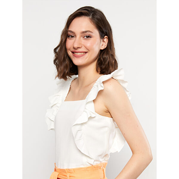 LCW LIMITED Kare Yaka Düz Kolsuz Poplin Kadın Bluz