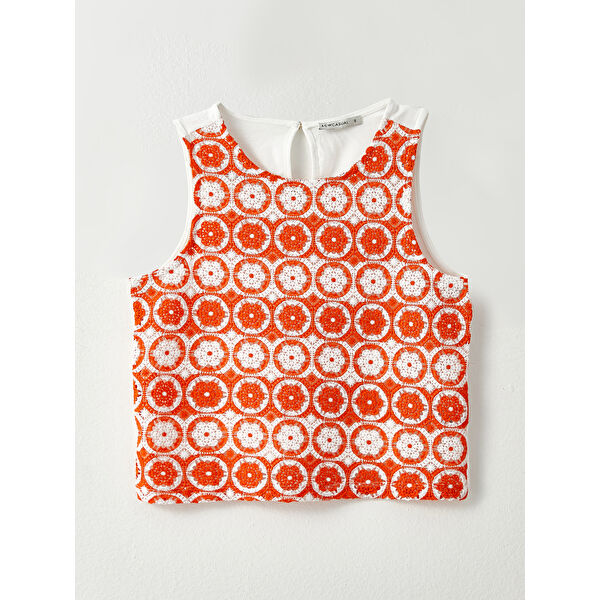 Bisiklet Yaka Dantelli Kolsuz Brode Kadın Bluz