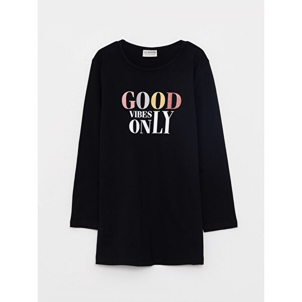 Bisiklet Yaka Baskılı Uzun Kollu Kız Çocuk Tunik