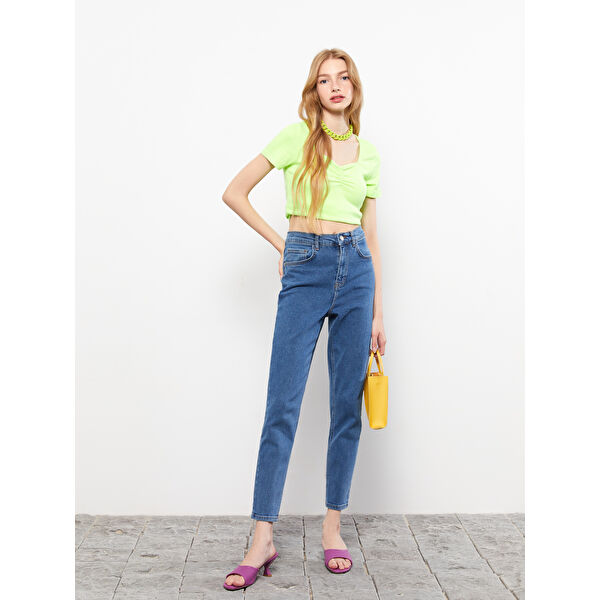 Yüksek Bel Skinny Fit Düz Cep Detaylı Kadın Jean Pantolon