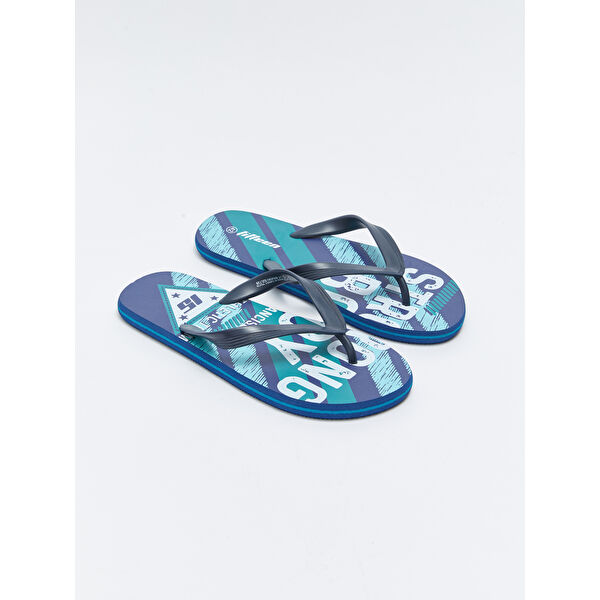 Yazı Baskılı Parmak Arası Erkek Plaj Terliği