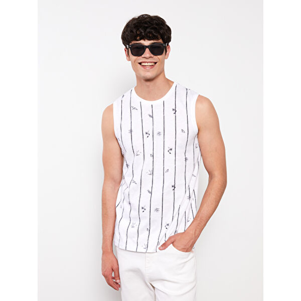 Bisiklet Yaka Kolsuz Baskılı Erkek Atlet