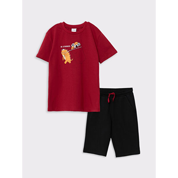 Bisiklet Yaka Baskılı Kısa Kollu Erkek Çocuk Tişört ve Roller