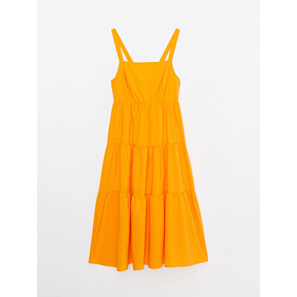 Kare Yaka Düz Askılı Poplin Kadın Elbise