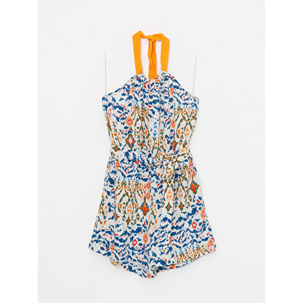 Halter Yaka Desenli Kolsuz Kadın Tulum Halter Yaka Desenli Kolsuz Kadın Tulum