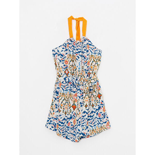 Halter Yaka Desenli Kolsuz Kadın Tulum Halter Yaka Desenli Kolsuz Kadın Tulum