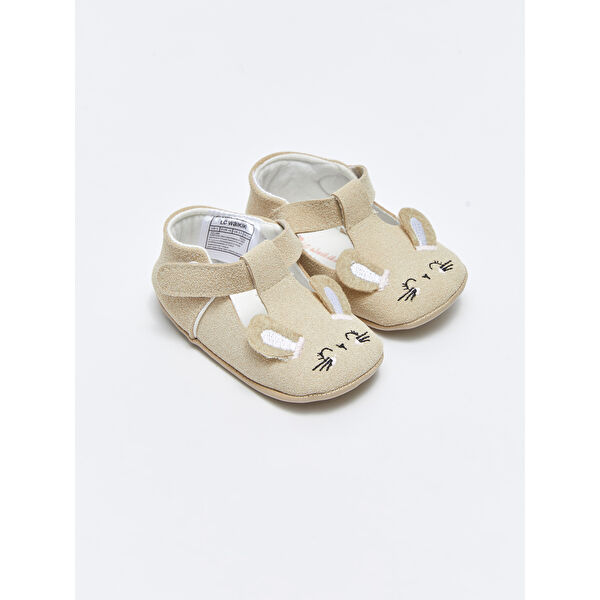 3D Aplike Detaylı Cırt Cırtlı Kız Bebek Yürüme Öncesi Ayakkabı