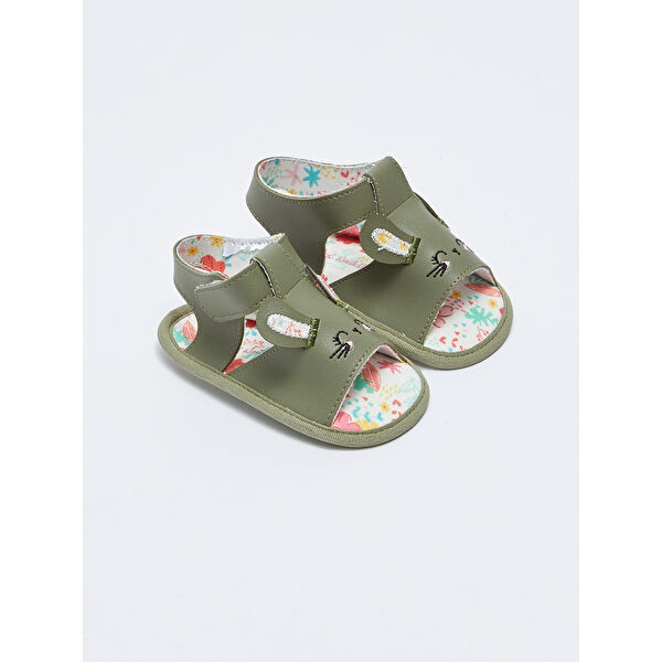 Deri Görünümlü Nakışlı Cırt Cırtlı Kız Bebek Yürüme Öncesi Sandalet Deri Görünümlü Nakışlı Cırt Cırtlı Kız Bebek Yürüme Öncesi Sandalet