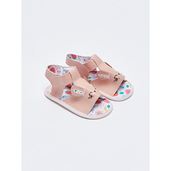 Deri Görünümlü Nakışlı Cırt Cırtlı Kız Bebek Yürüme Öncesi Sandalet Deri Görünümlü Nakışlı Cırt Cırtlı Kız Bebek Yürüme Öncesi Sandalet