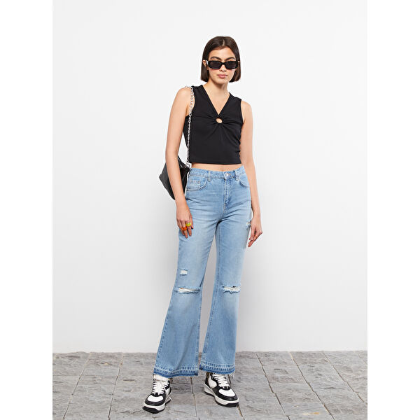 LCW CASUAL V Yaka Düz Crop Kadın Atlet