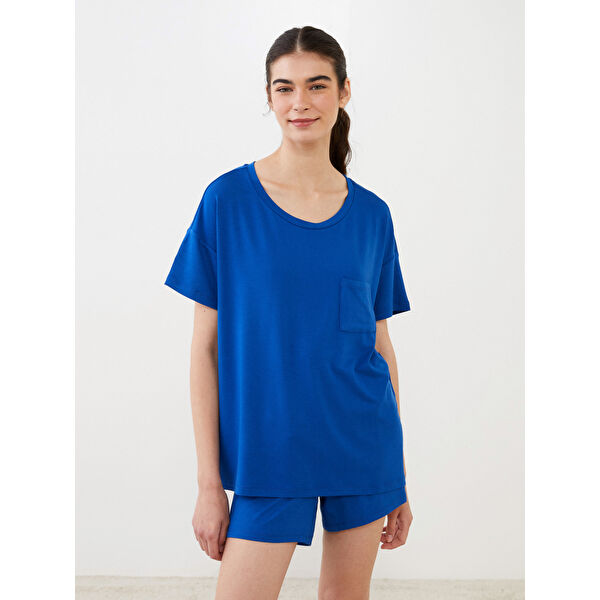 Bisiklet Yaka Düz Kısa Kollu Kadın Pijama Takımı