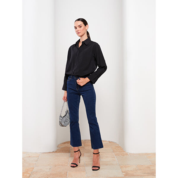 Gömlek Yaka Düz Uzun Kollu Oversize Poplin Kadın Tunik